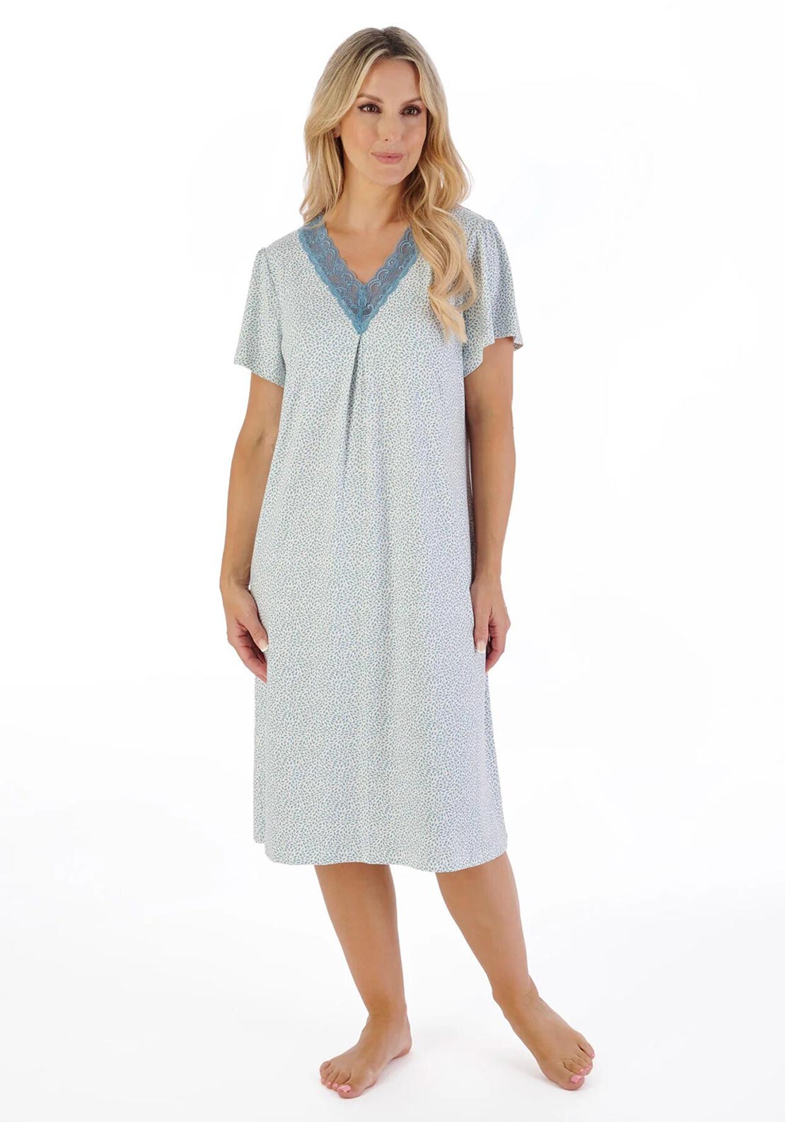 Slenderella Print Short Sleeve Nightdress, Blue - McElhinneys