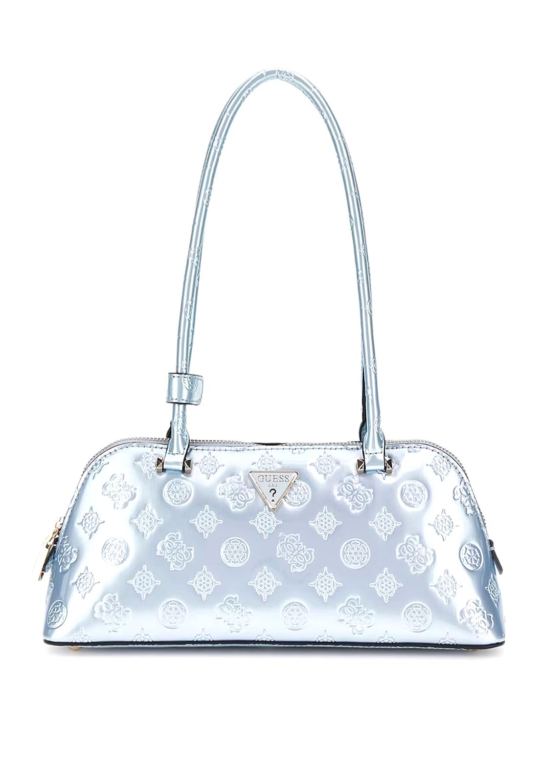 Guess Arnela 4G Metallic Peony Logo Shoulder Bag, Blue - McElhinneys