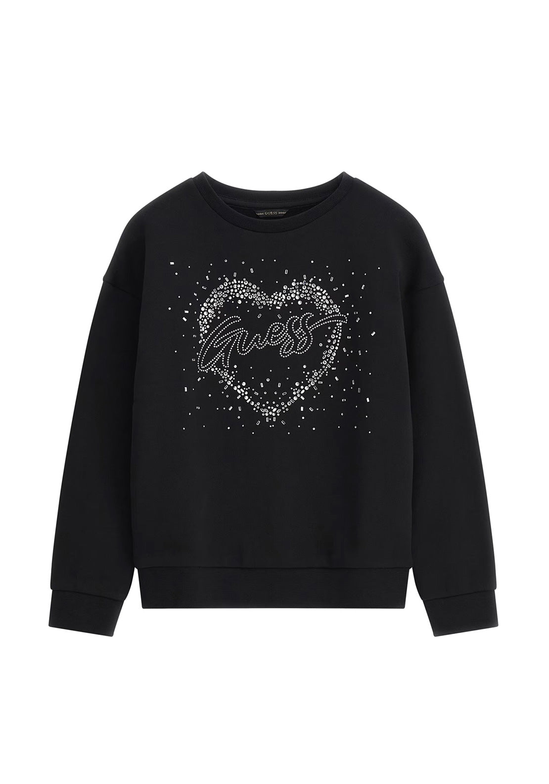 Guess Rhinestones Detail Heart Sweatshirt, Black - McElhinneys