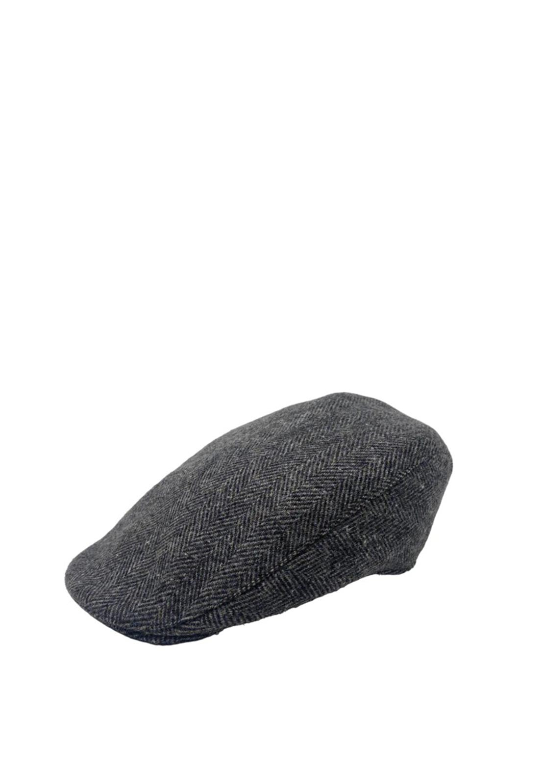 Hanna Hats English Tweed Herringbone Cap, Black & Grey - McElhinneys