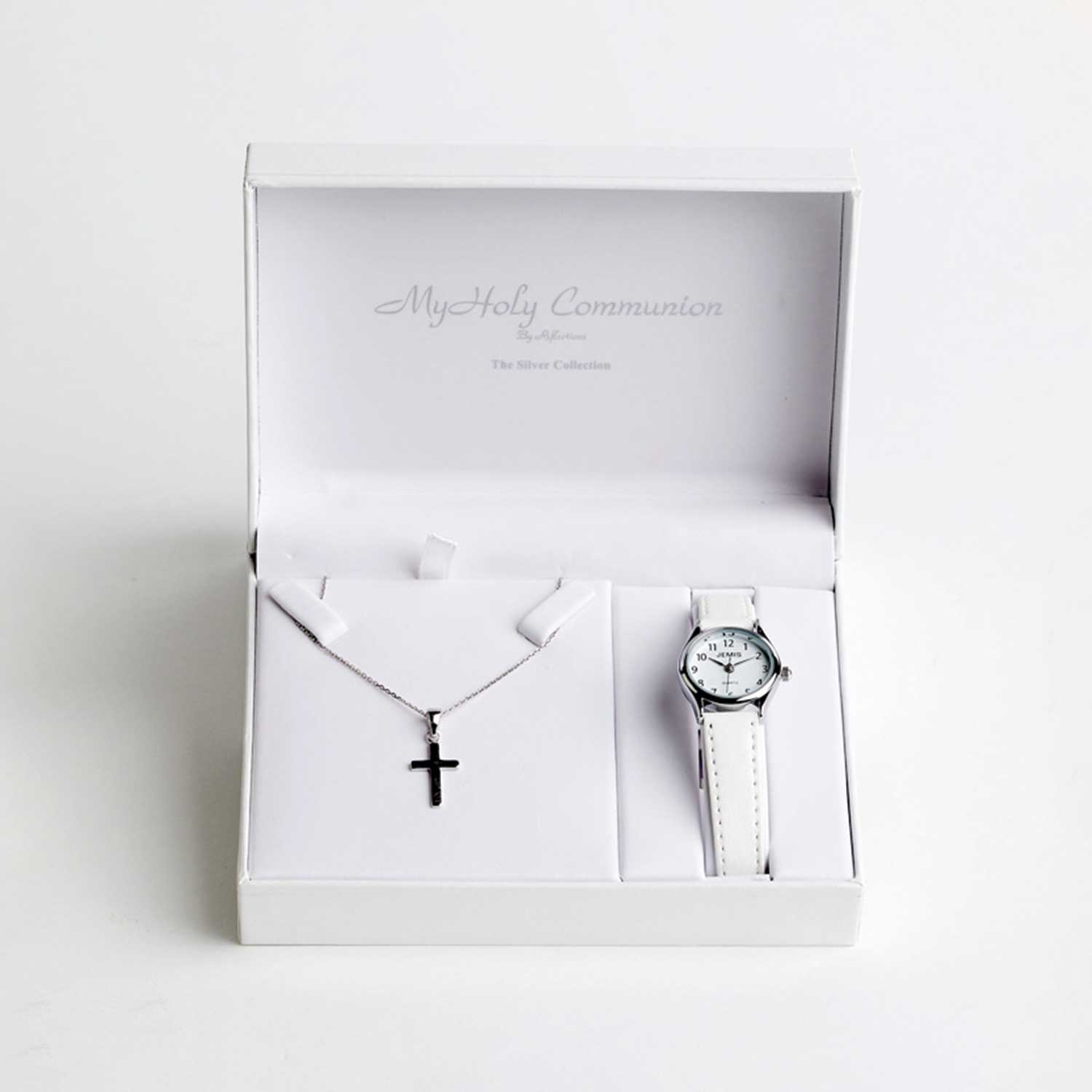 MGD Jewellery Holy Communion Watch & Cross Necklace Set, Silver & Whit ...