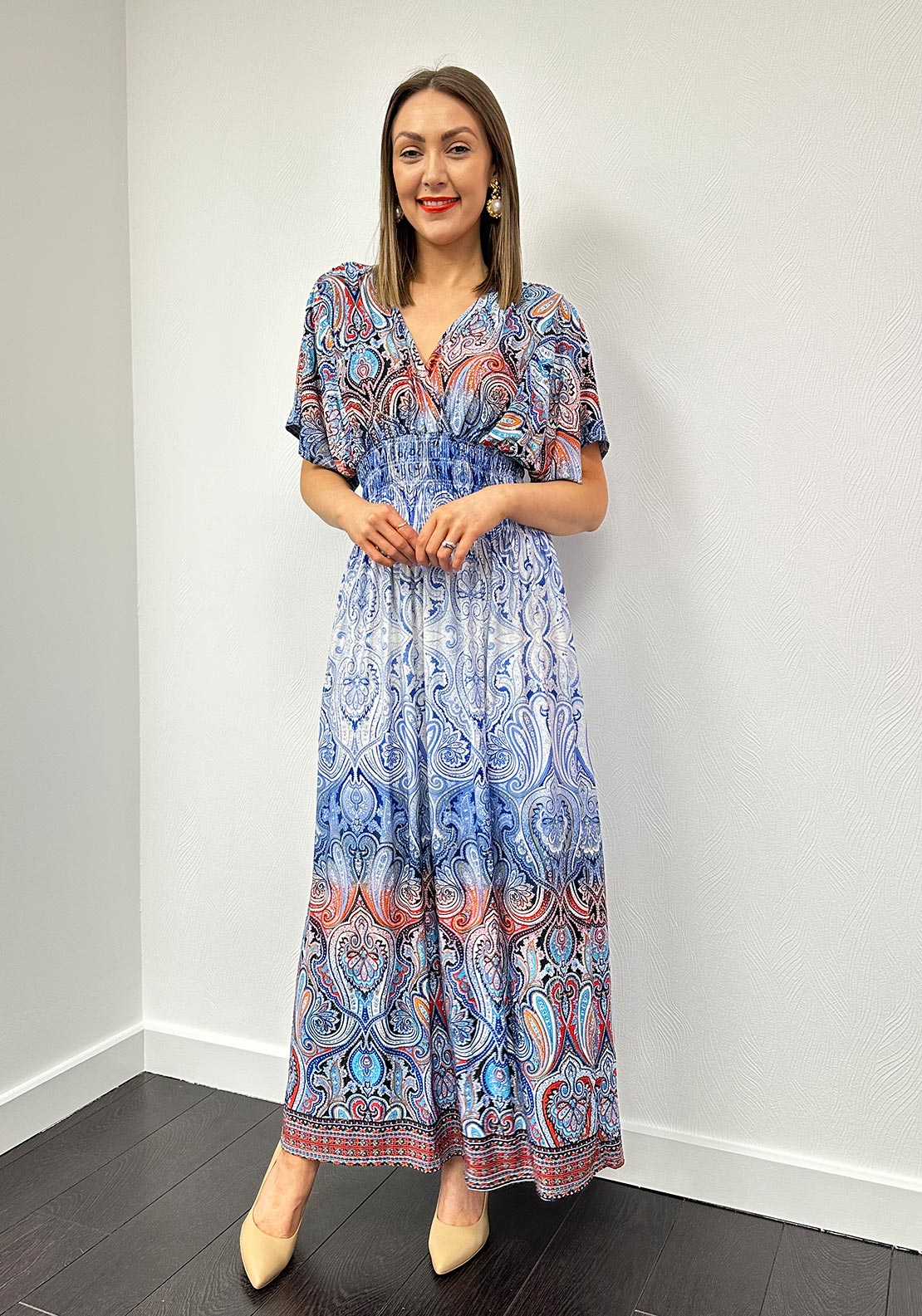 Serafina Collection One Size Paisley Maxi Dress, Blue - McElhinneys