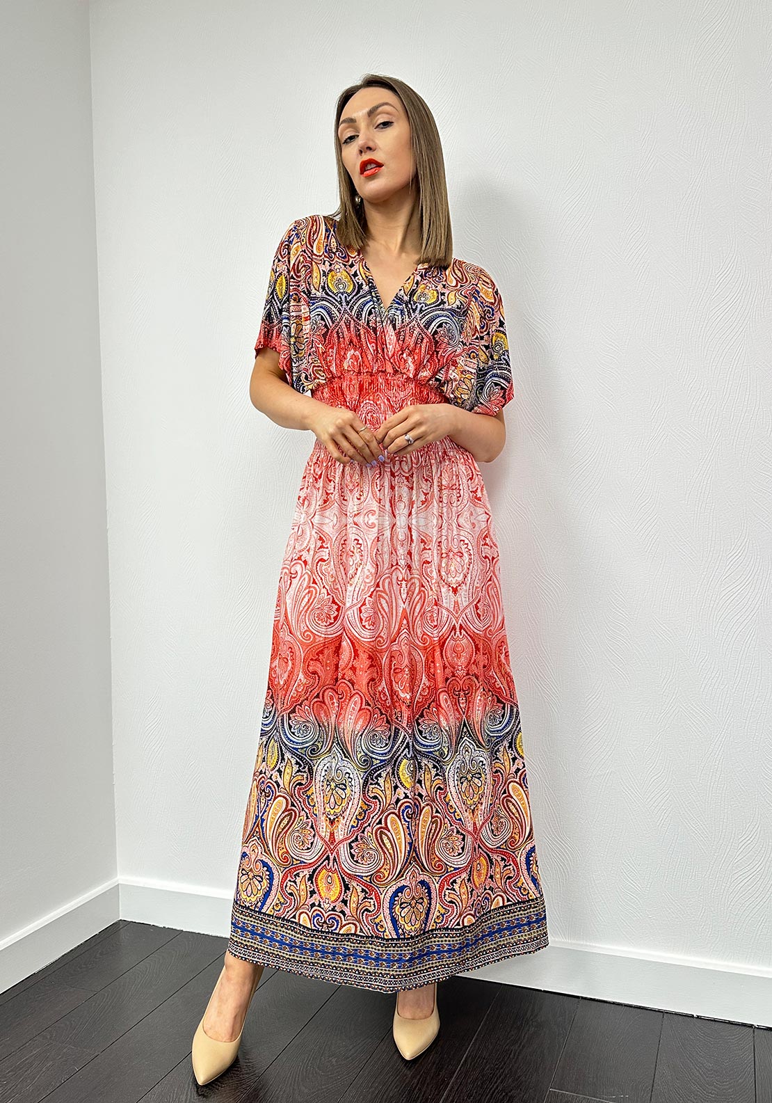 Serafina Collection One Size Paisley Maxi Dress, Red - McElhinneys