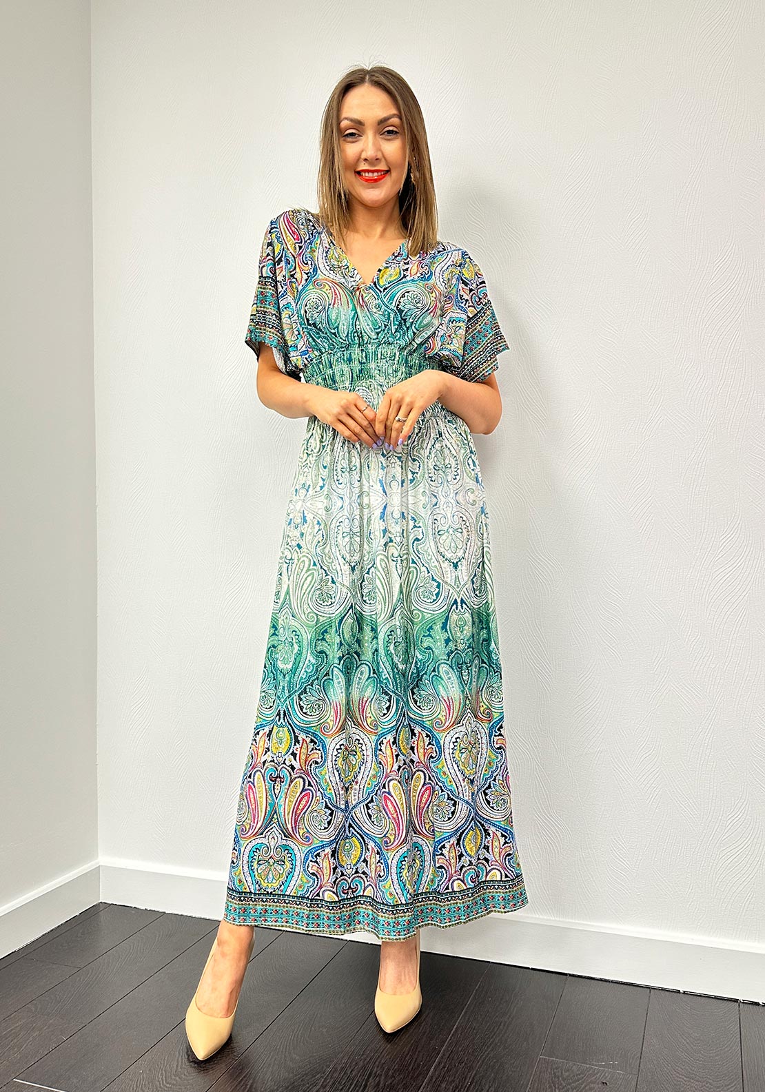 Serafina Collection One Size Paisley Maxi Dress, Teal - McElhinneys