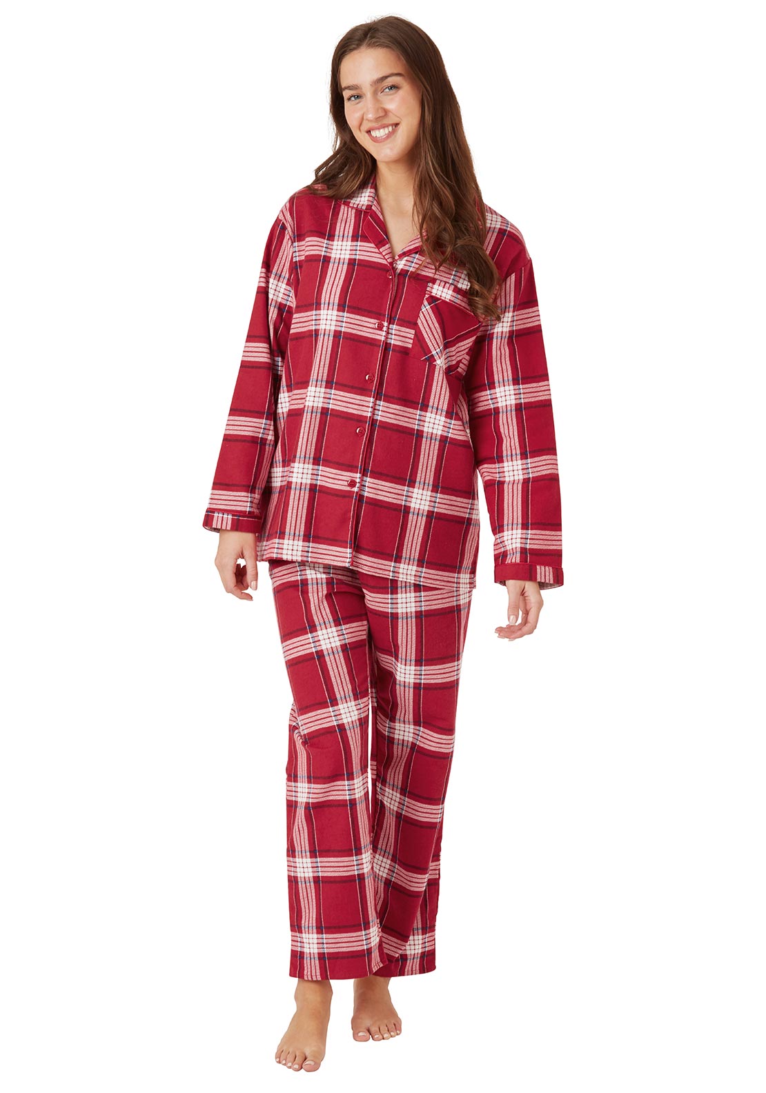 Indigo Sky Brushed Cotton Check Pyjama Set, Red - McElhinneys