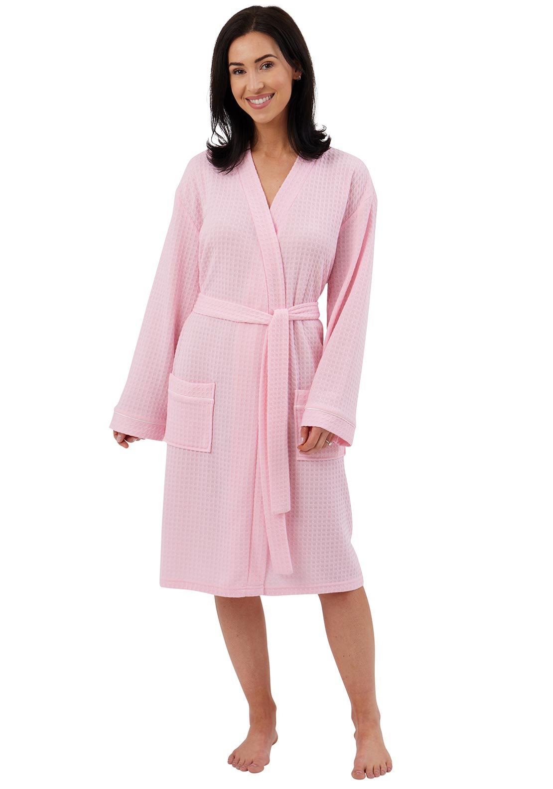 Indigo Sky Long Sleeve Waffle Dressing Gown, Pink - McElhinneys