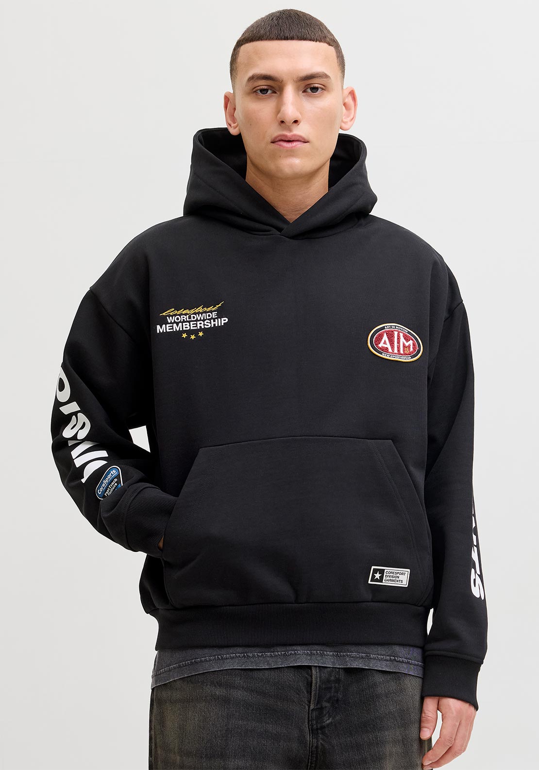 Jack & Jones Pulse Printed Hoodie, Black - McElhinneys