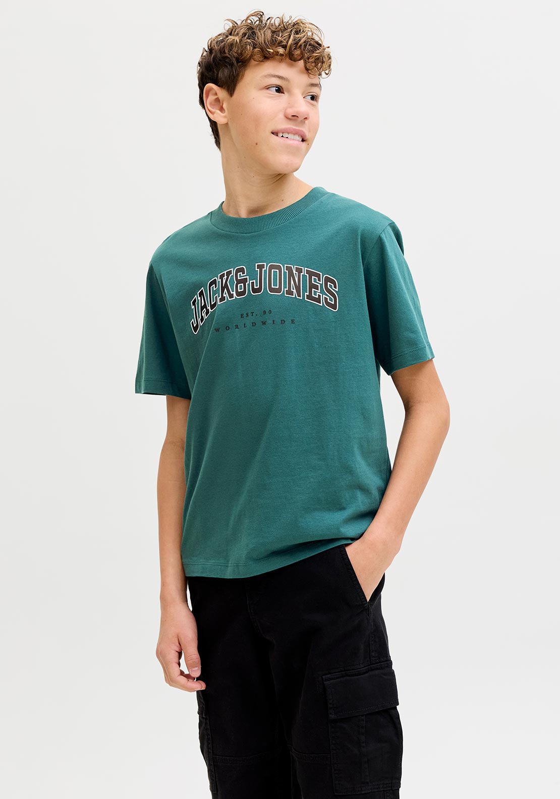 Jack & Jones Boys Caleb Varsity Short Sleeve Tee, Green - McElhinneys