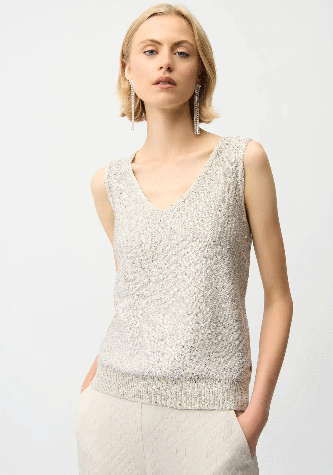 Joseph Ribkoff Sequin V-Neck Camisole, Taupe - McElhinneys