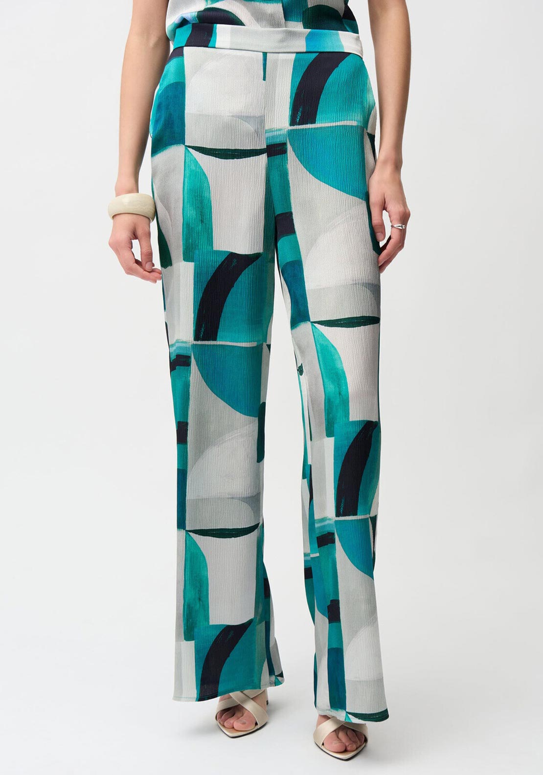 Joseph Ribkoff Satin Geometric Print Trousers, Green - McElhinneys