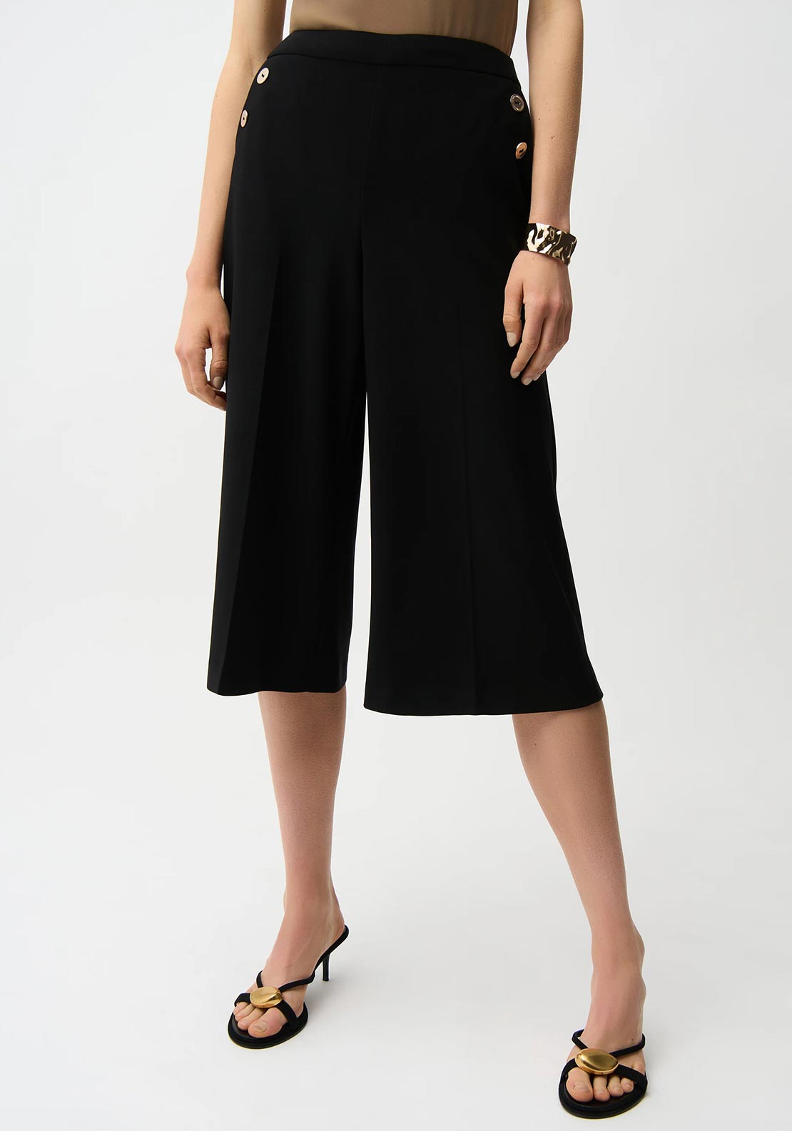 Joseph Ribkoff Pull-On Cropped Culotte Trousers, Black - McElhinneys