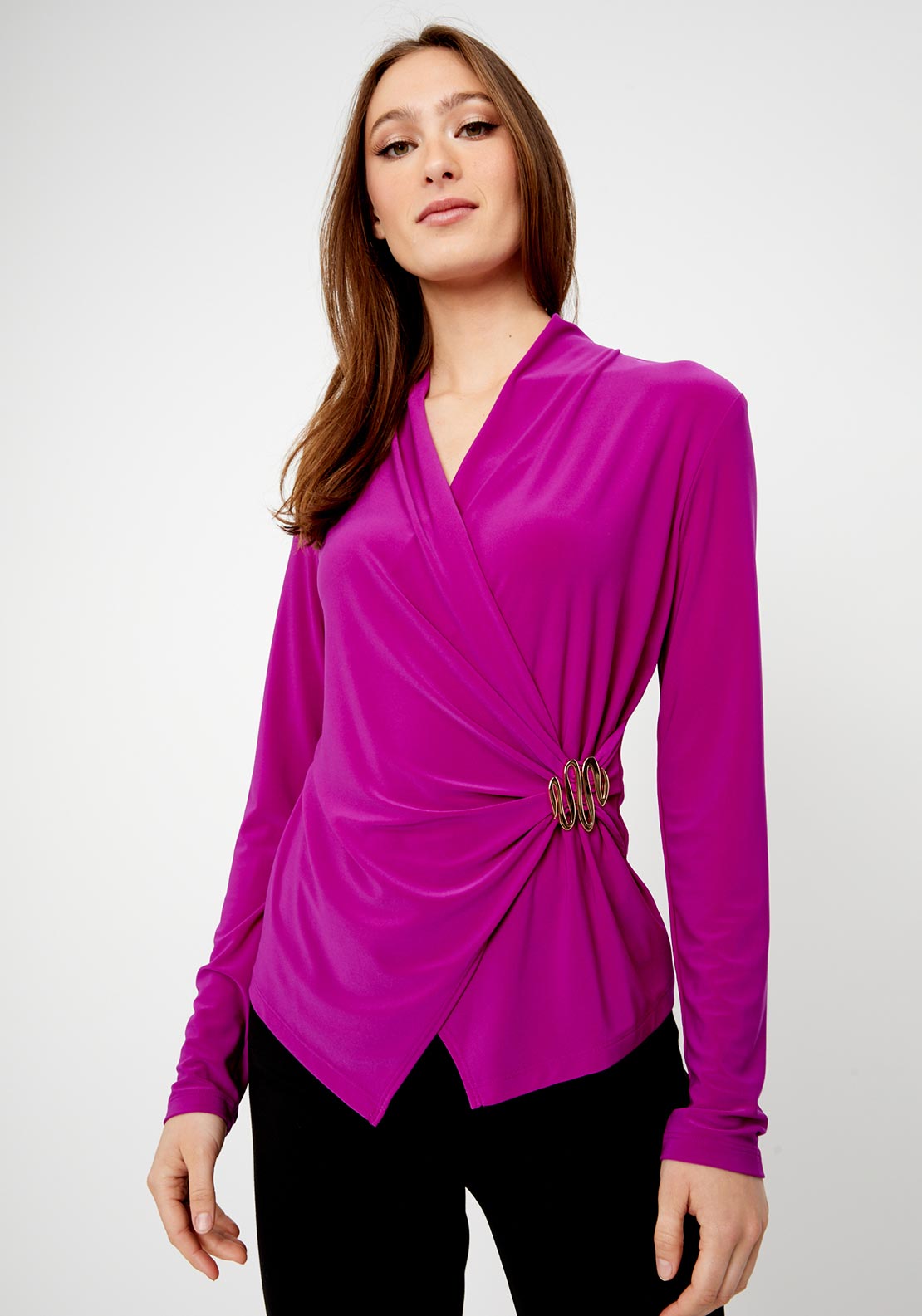 Joseph Ribkoff Brooch Waist Wrap Top, Fuchsia - McElhinneys