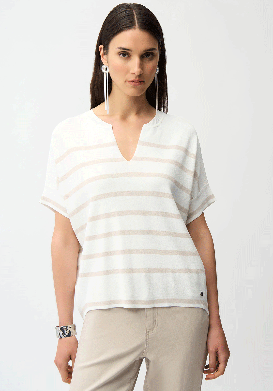 Joseph Ribkoff Striped Stretch Knit Top, White - McElhinneys