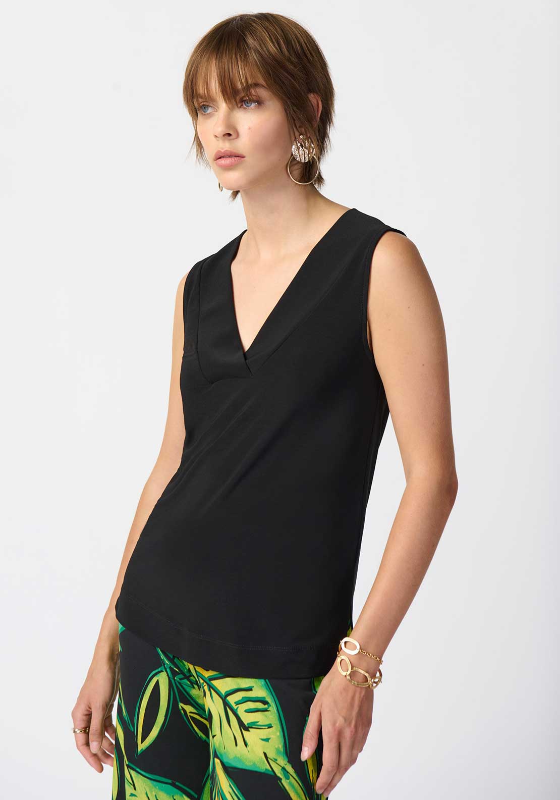 Joseph Ribkoff V Neck Sleeveless Top, Black - McElhinneys