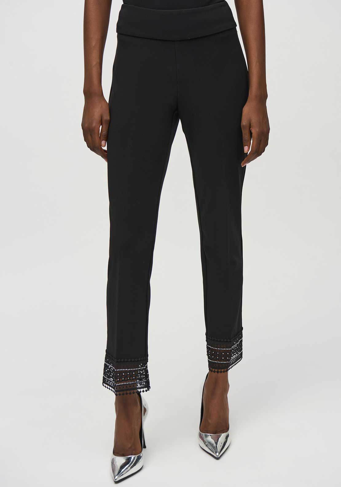Joseph Ribkoff Slim Leg Embellished Lace Trim Trousers, Black - McElhinneys