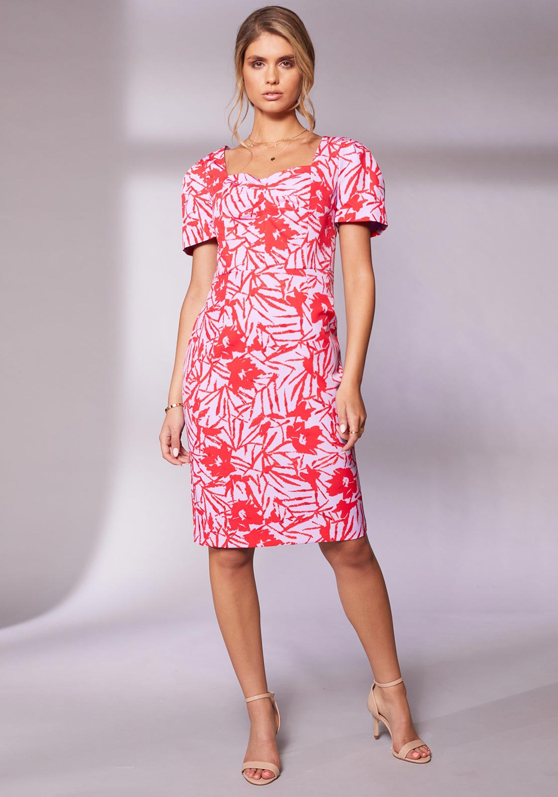 Kate Cooper Sweetheart Neck Pencil Midi Dress, Chili - McElhinneys