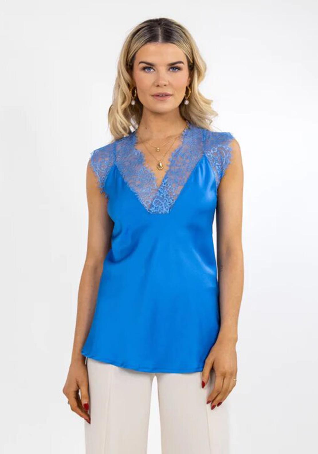 Kate & Pippa Lauren Lace Cami Top, Blue - McElhinneys