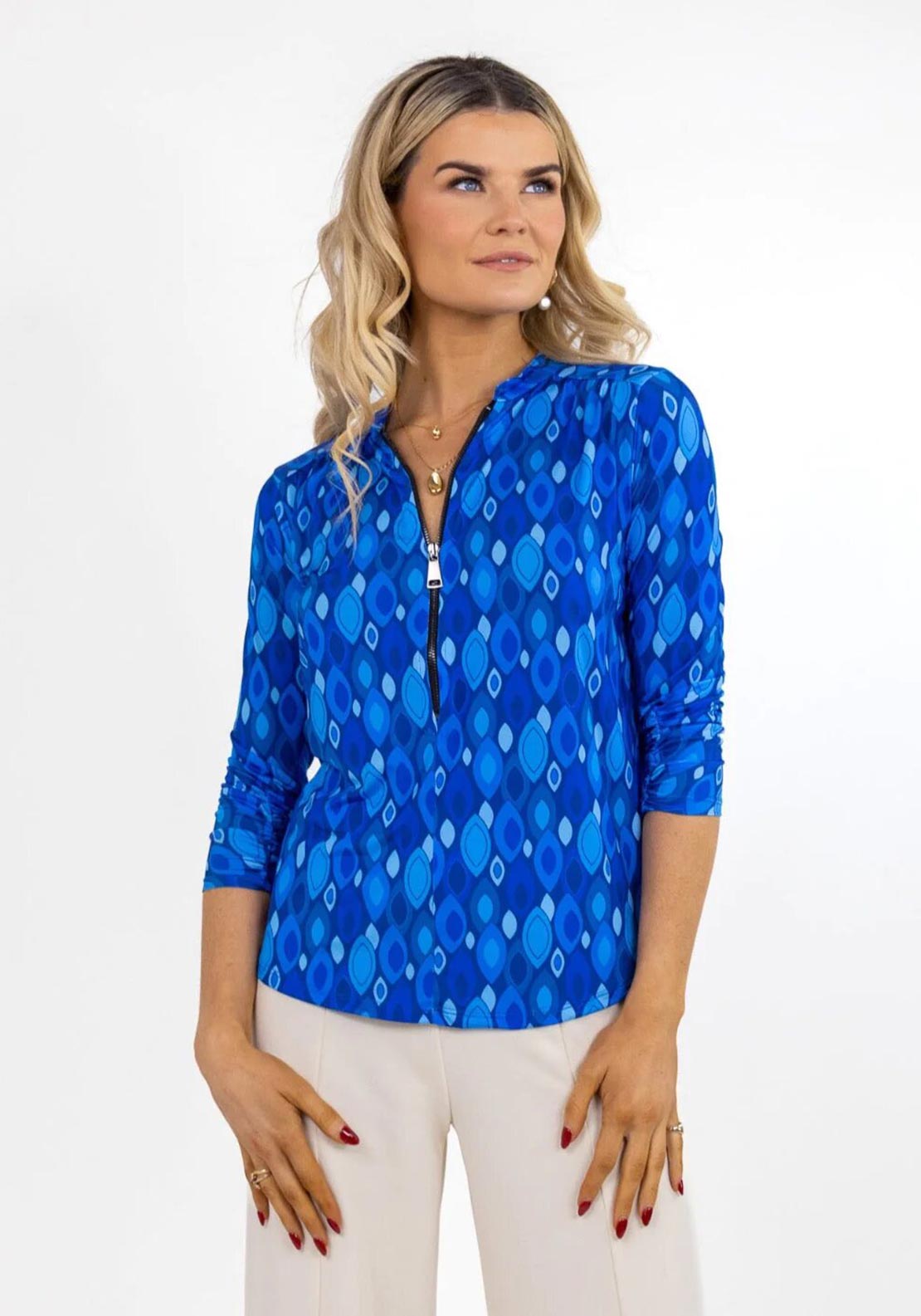 Kate & Pippa Printed Zip Top, Royal Blue - McElhinneys