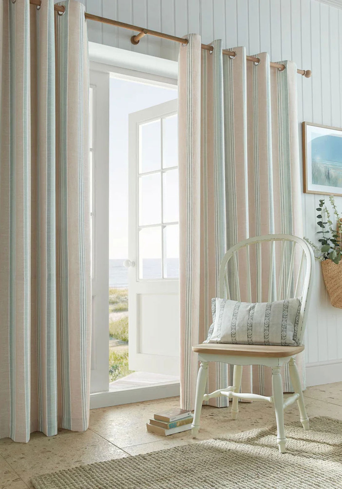Laura Ashley Wickham Stripe 88x90” Eyelet Curtains, Green Multi ...