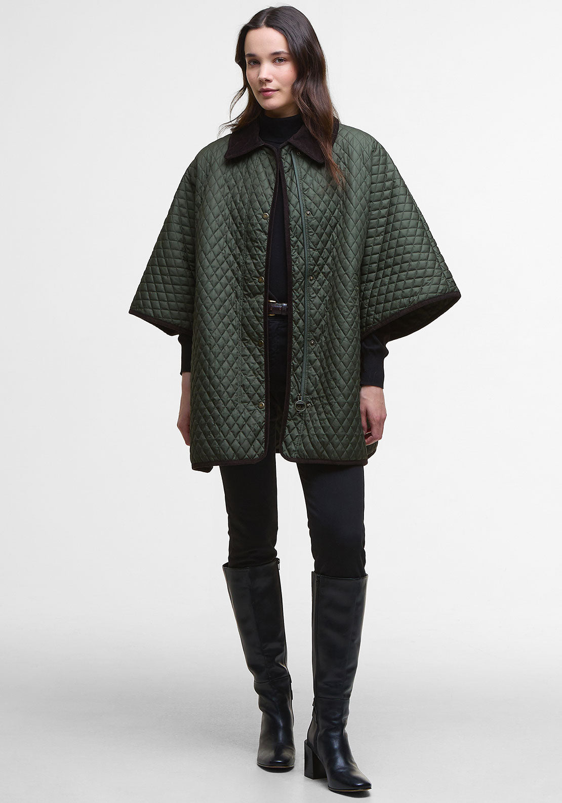 Barbour Womens Oakman Quilted Cape, Green - McElhinneys