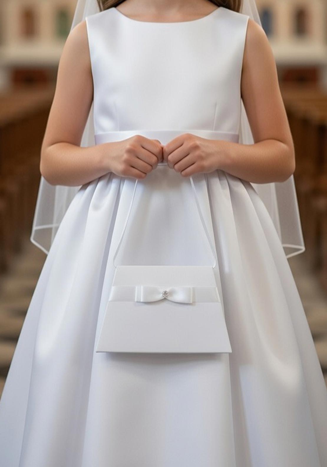 Little People Ribbon Floral Communion Bag, White - McElhinneys