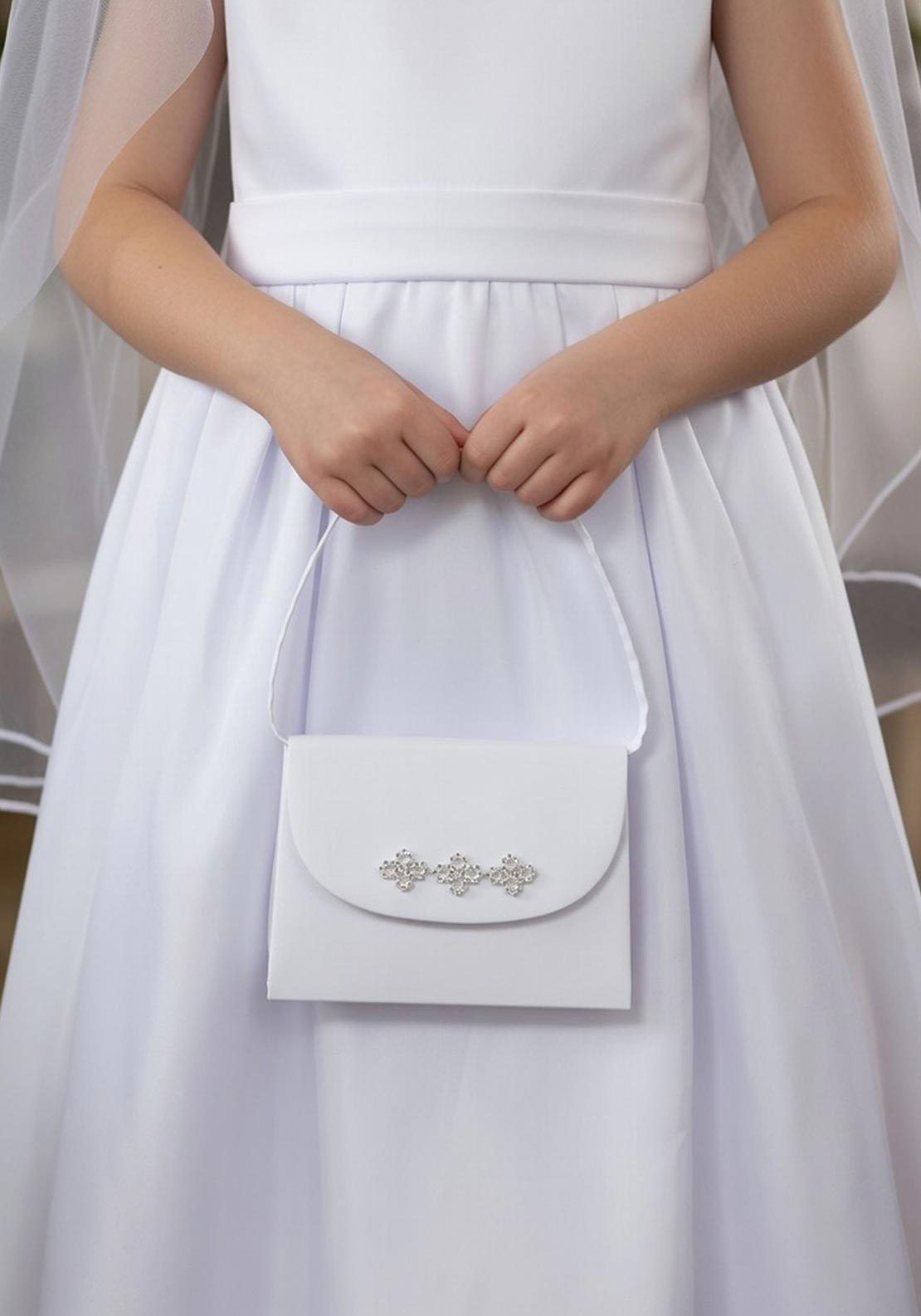 Little People Diamante Communion Bag, White - McElhinneys