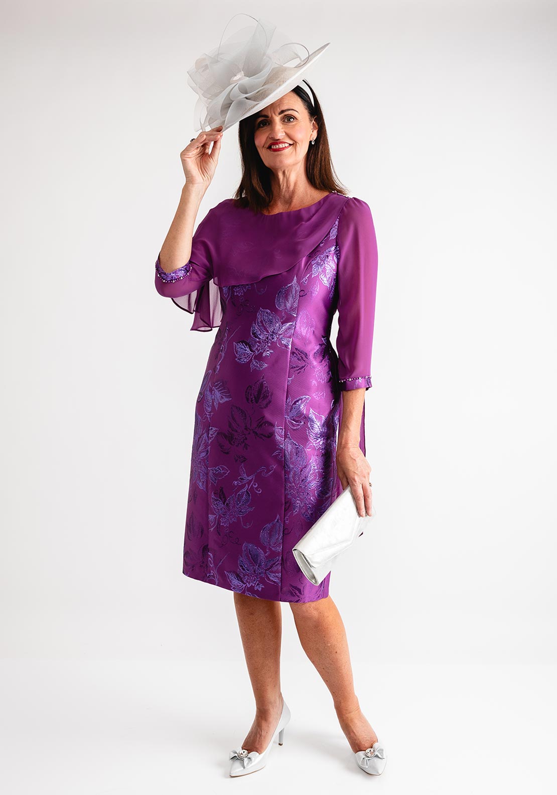 Lizabella Jacquard Floral Chiffon Panel Dress, Purple - McElhinneys