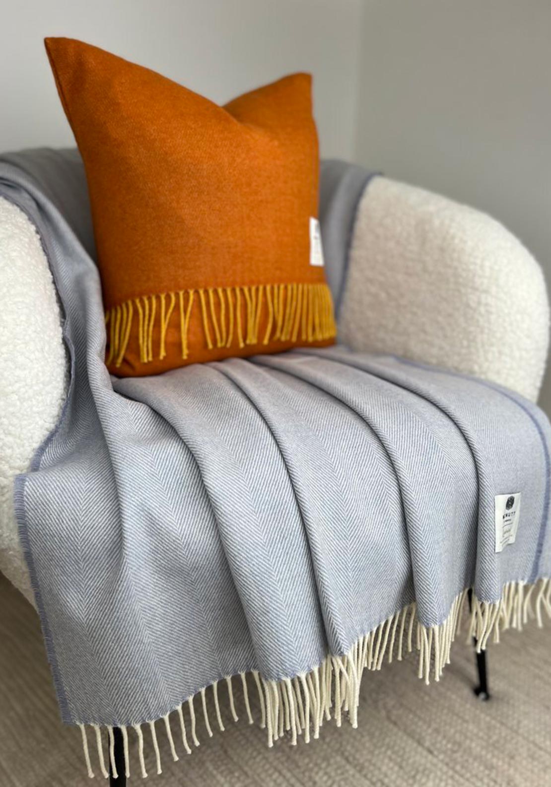 McNutt of Donegal Lambswool Herringbone XL Throw, Smoke - McElhinneys