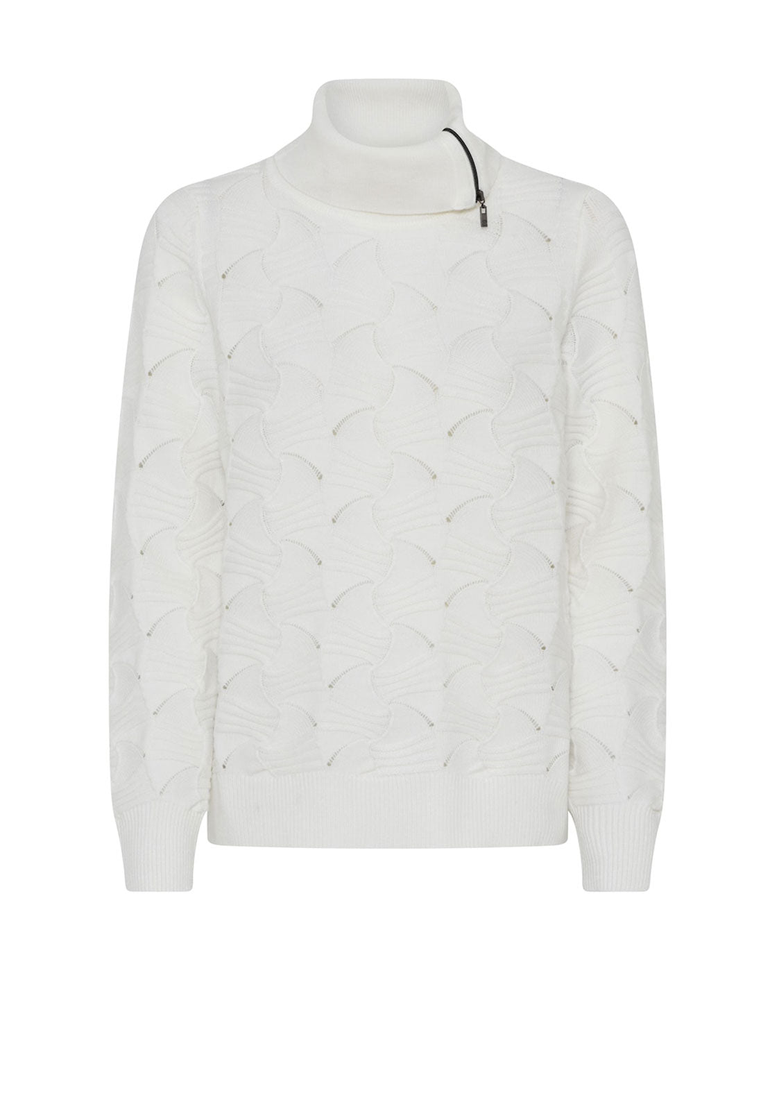 Micha Texture Knit Zip Roll Neck Jumper, Off White - McElhinneys