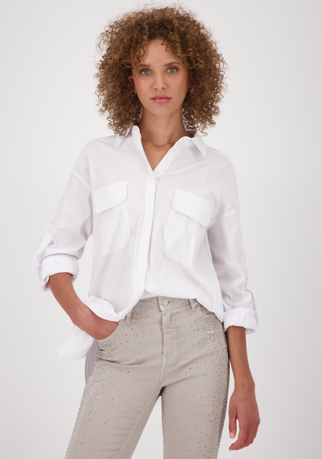 Monari Patch Flap Pocket Shirt, White - McElhinneys