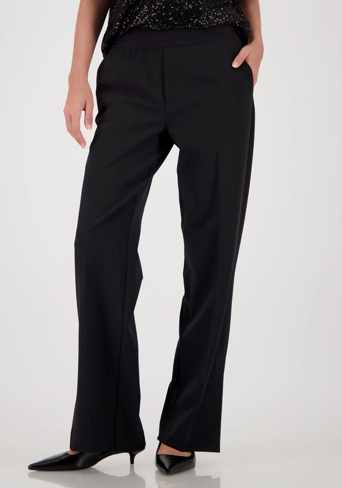 Monari Straight Leg Side Slit Trousers, Black - McElhinneys