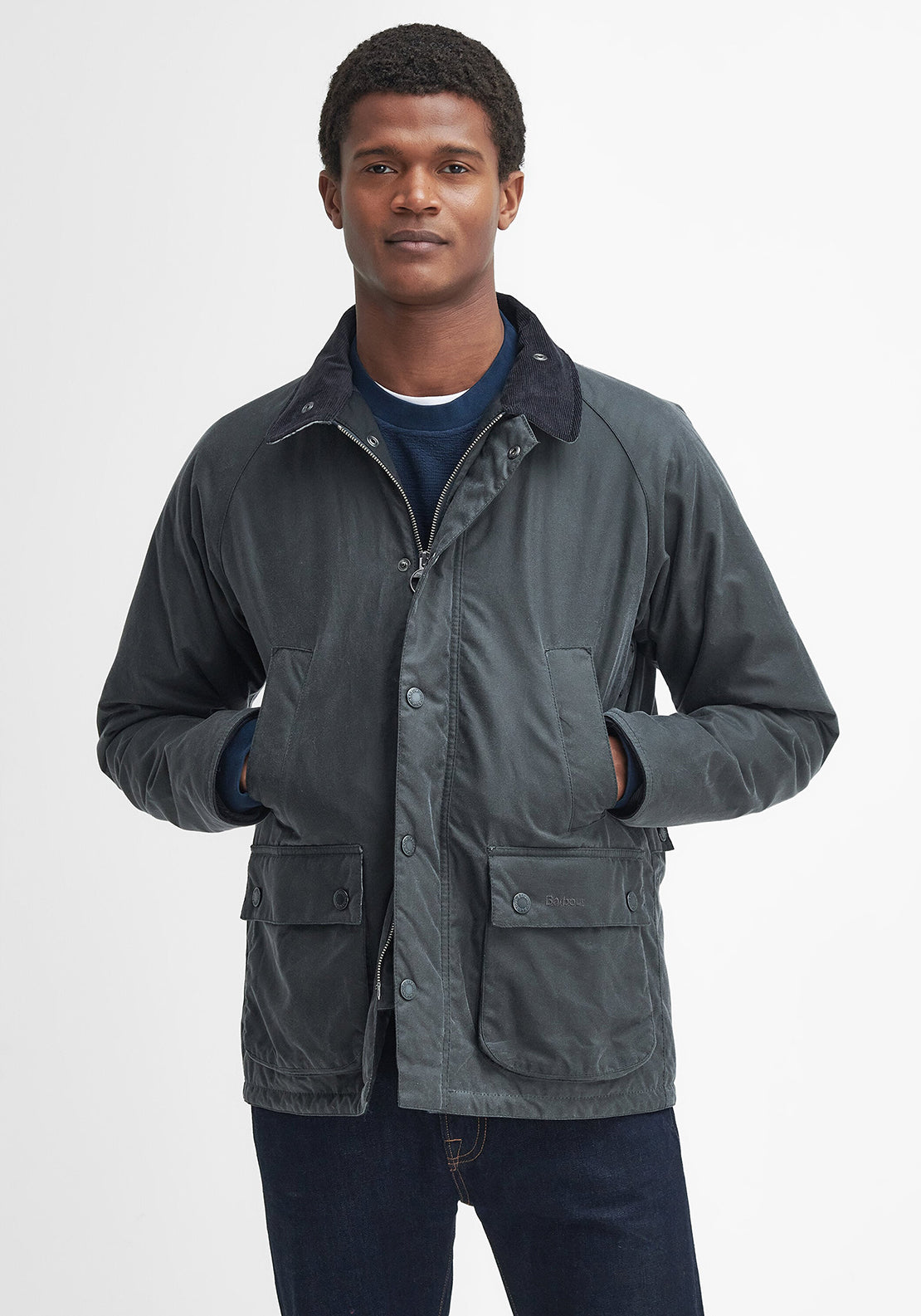 Barbour Ambleside Wax Jacket, Grey Blue - McElhinneys