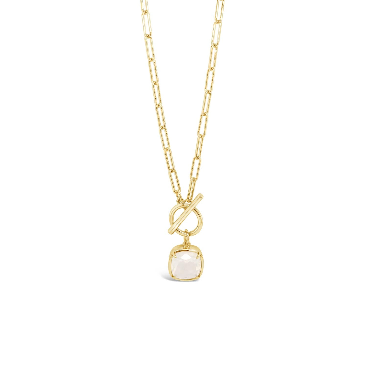 Absolute Square White Opal T-Bar Chain Link Necklace, Gold - McElhinneys