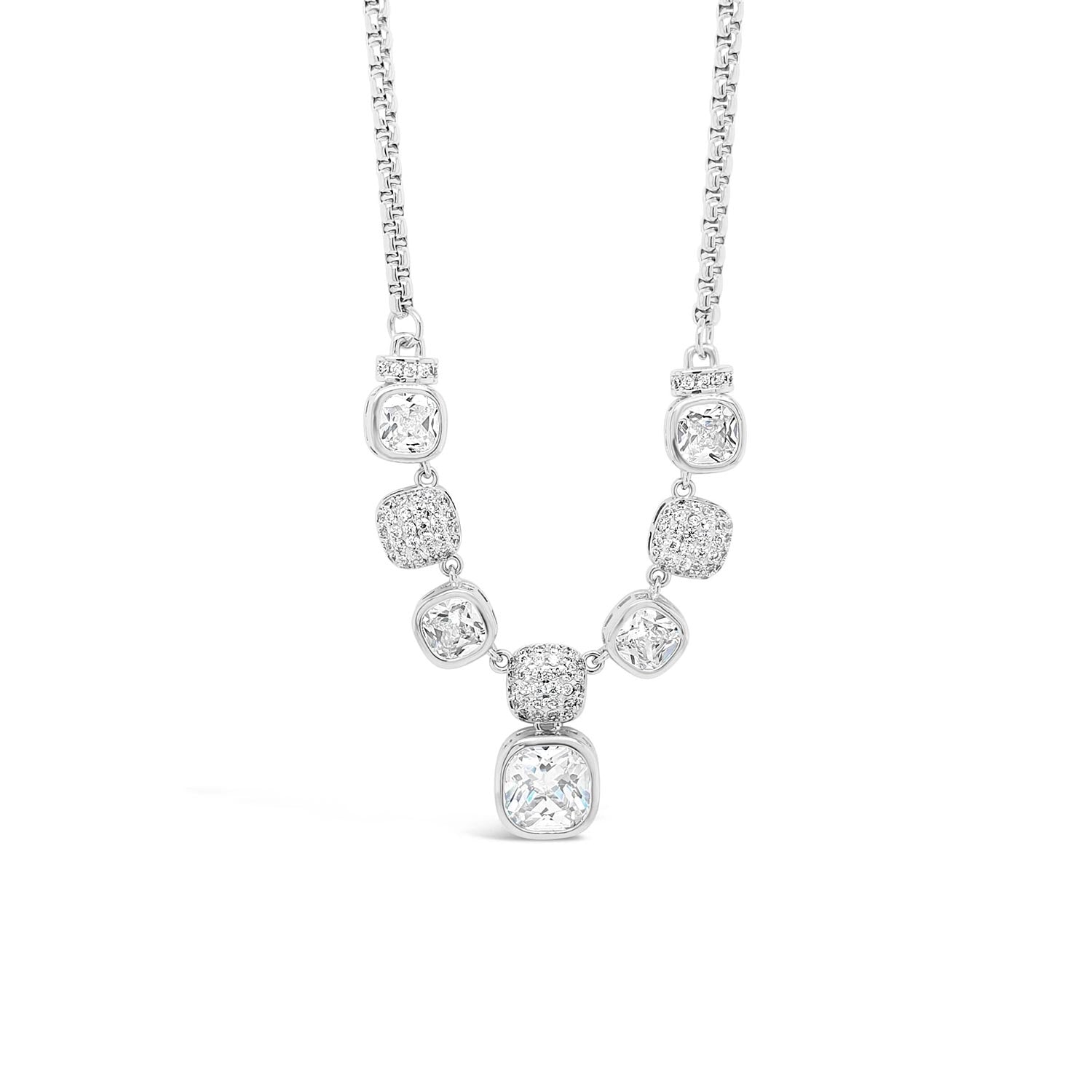 Absolute CZ Square Cluster Necklace, Silver - McElhinneys