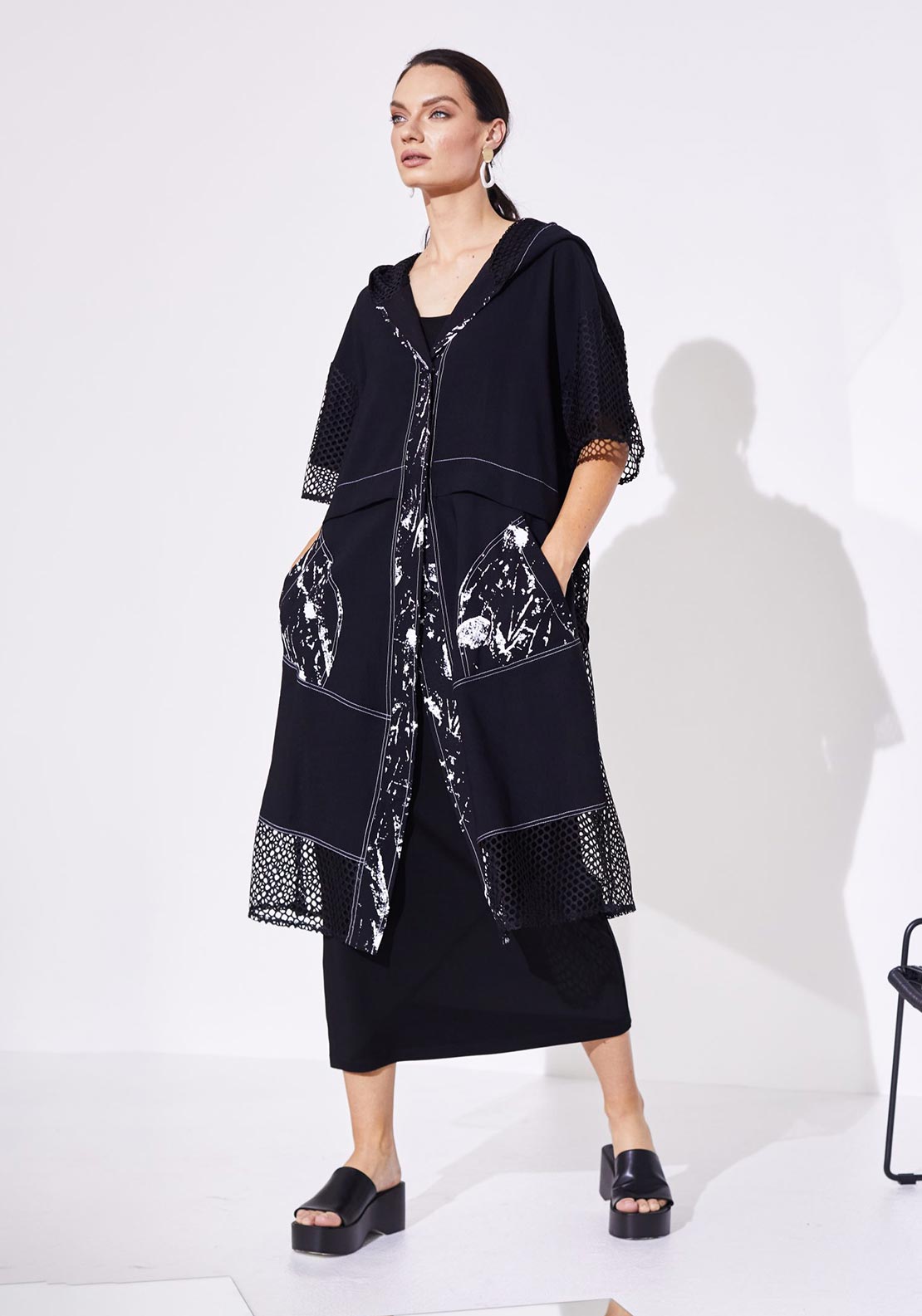 Naya Printed Mesh Panel Jacket, Black & White - McElhinneys