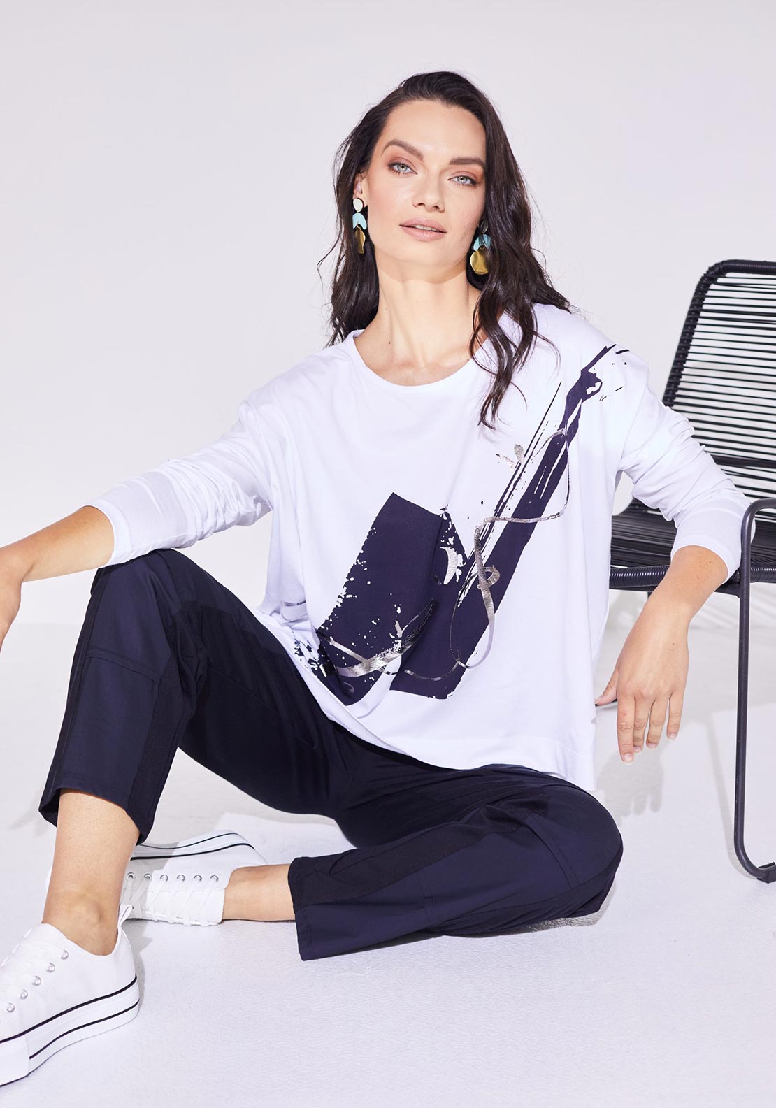 Naya Splash Placement Print Top, White & Navy - McElhinneys