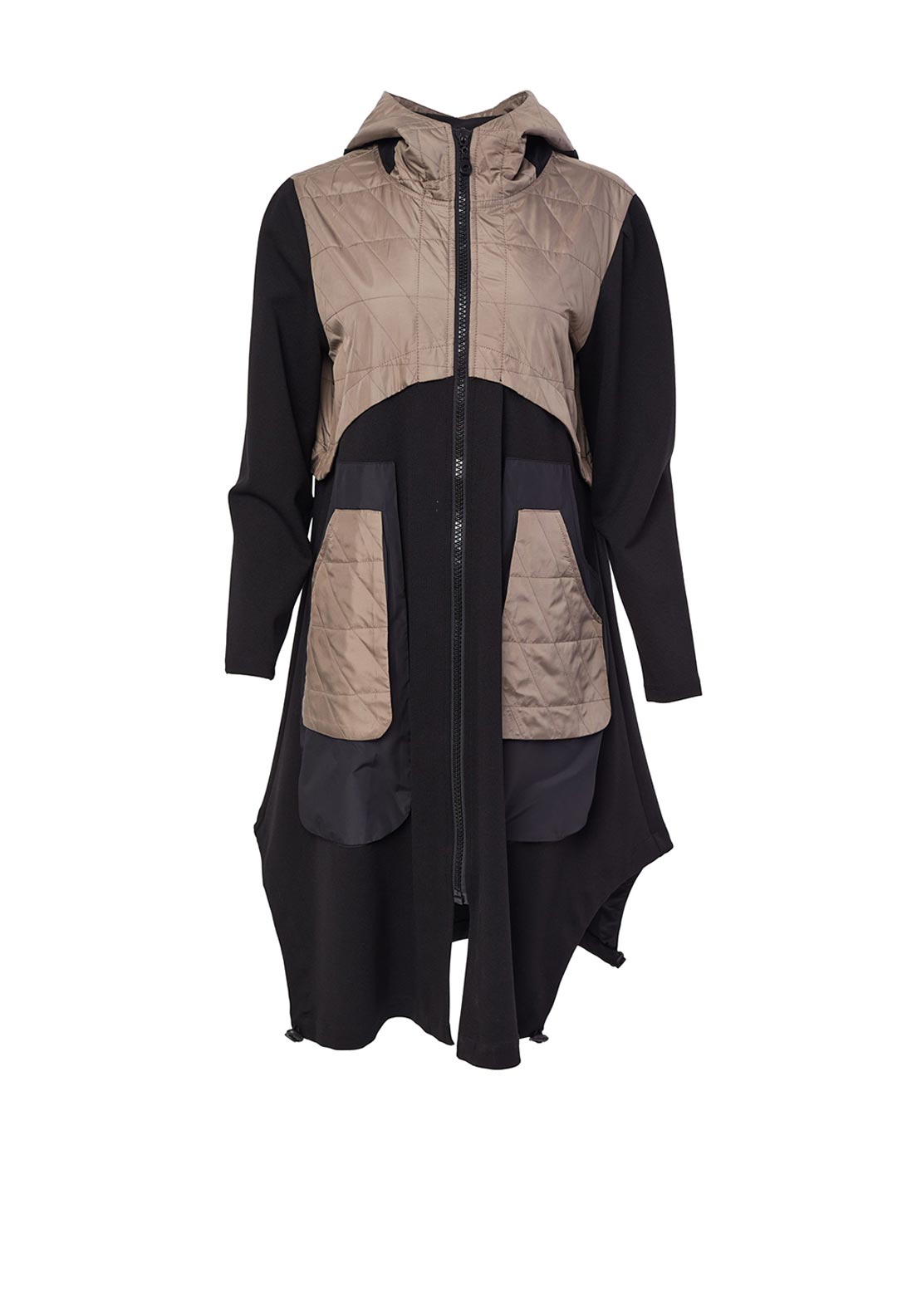 Naya Quilted Jersey Panel Coat, Black & Mink - McElhinneys