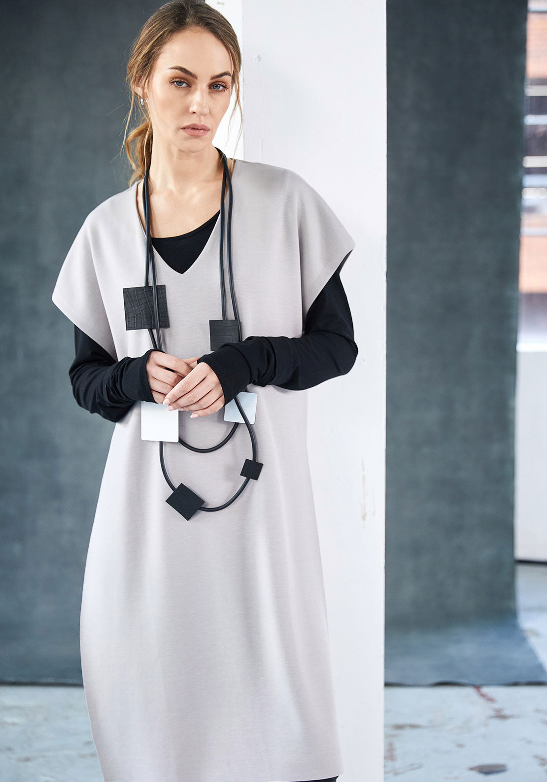 Naya Longline V Neck Dipped Hem Top, Grey - McElhinneys