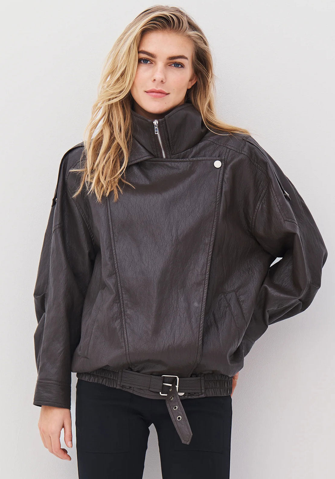 Nu Denmark Amalie Faux Leather Jacket, Brown - McElhinneys
