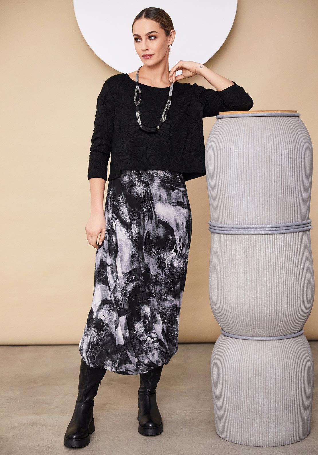 Naya Mesh Top Tulip Hem Midi Dress, Black - McElhinneys