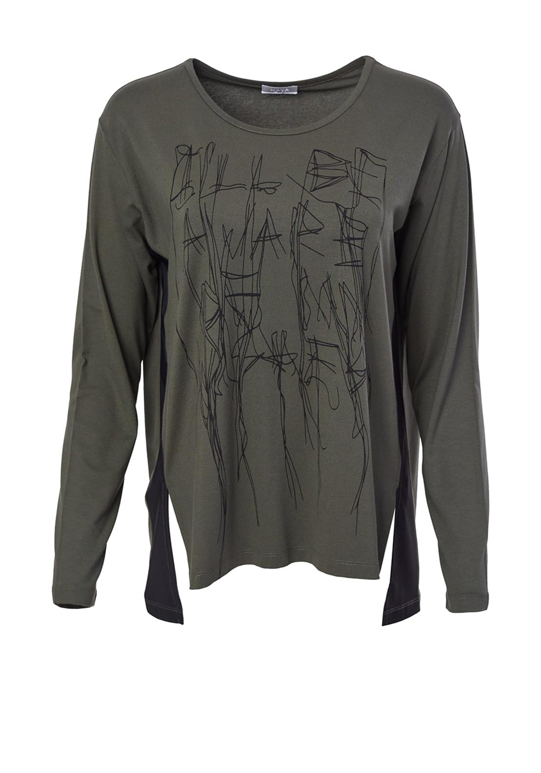 Naya Round Neck Abstract Print Top, Khaki - McElhinneys