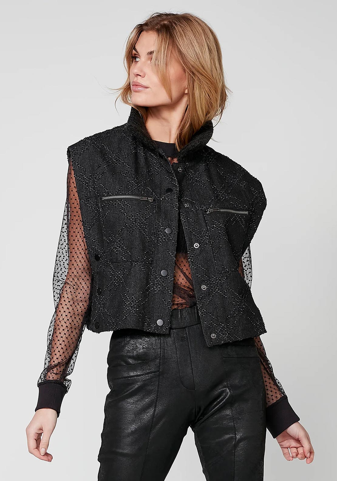 Nu Denmark Randi Denim Look Vest, Black - McElhinneys
