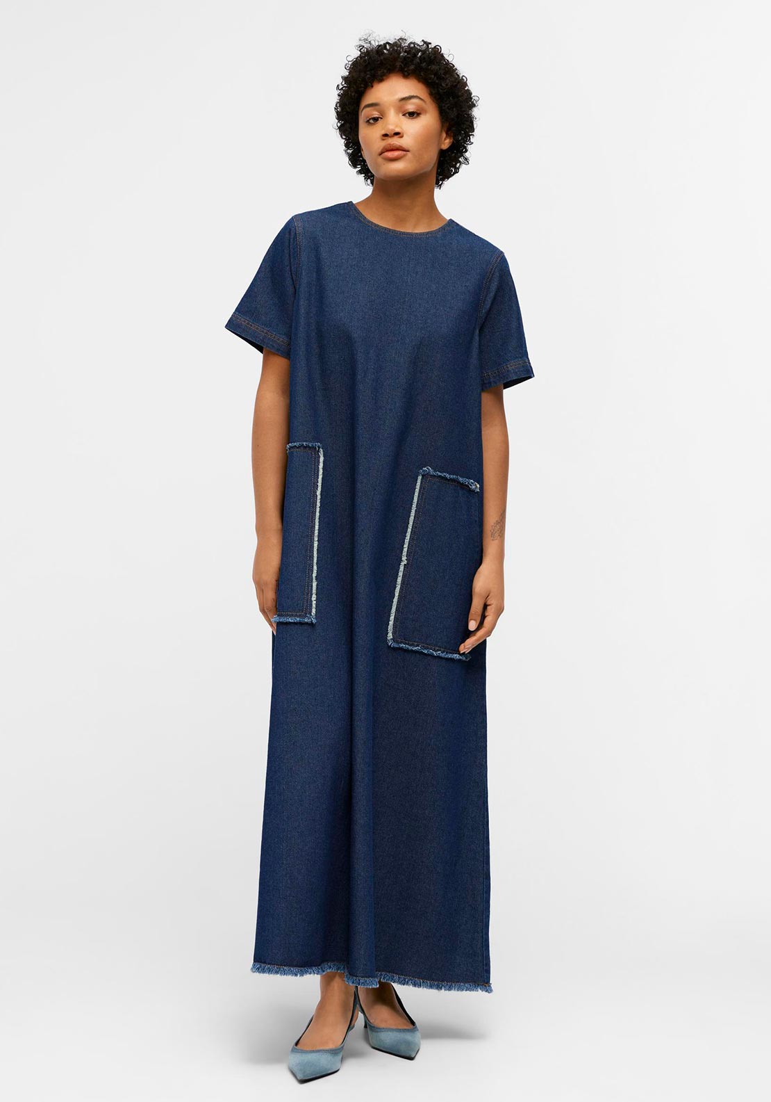 Object Harlow Denim Maxi Dress, Dark Blue Denim - McElhinneys