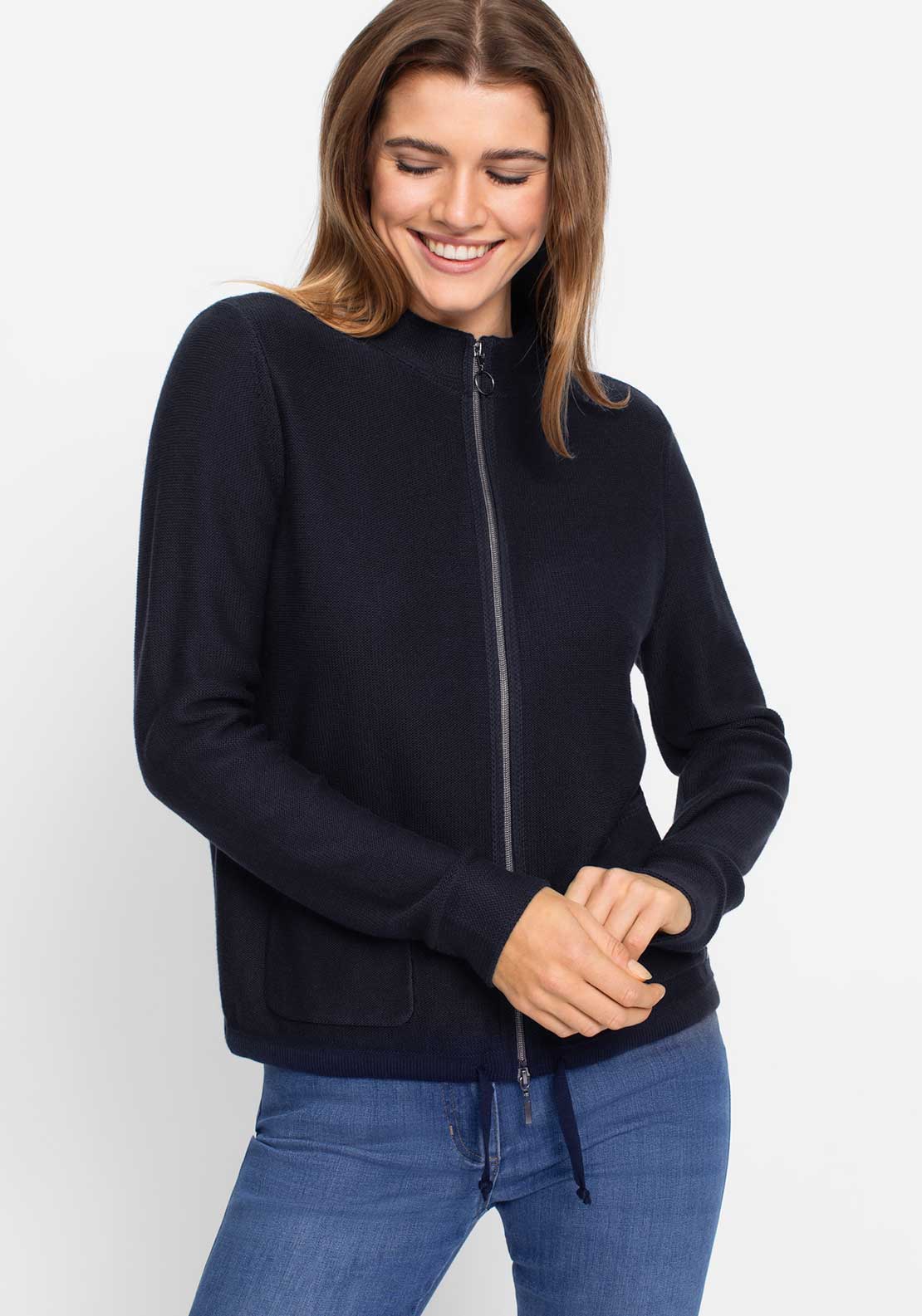 Olsen Henny Full Zip Cardigan, Navy - McElhinneys