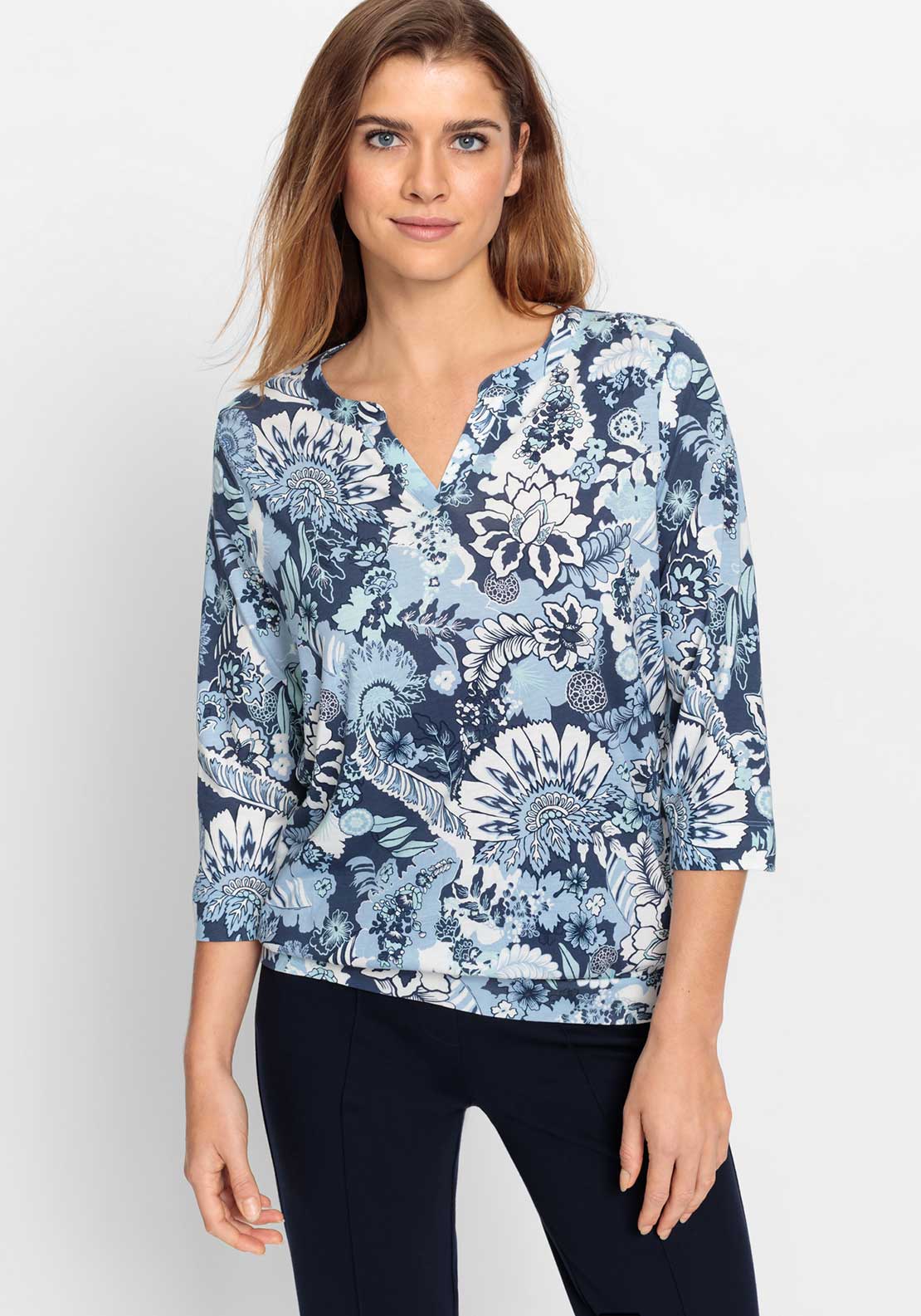 Olsen Clara Floral Print Top, Blue - McElhinneys