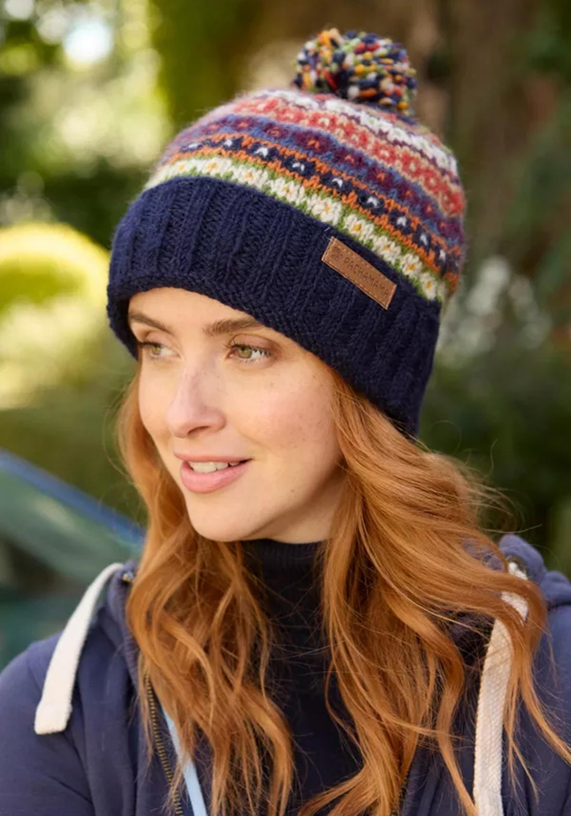 Pachamama Elveden Roll Back Bobble Beanie , Navy - McElhinneys