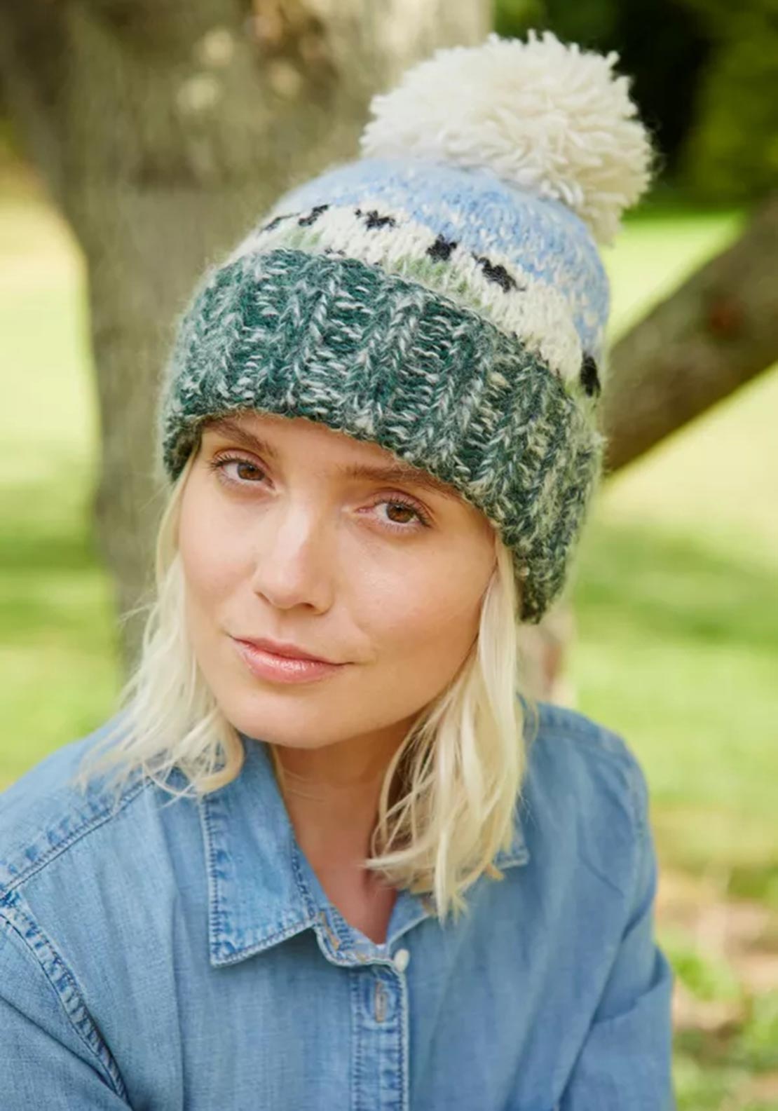 Pachamama Hazy Sheep Bobble Beanie, Blue - McElhinneys