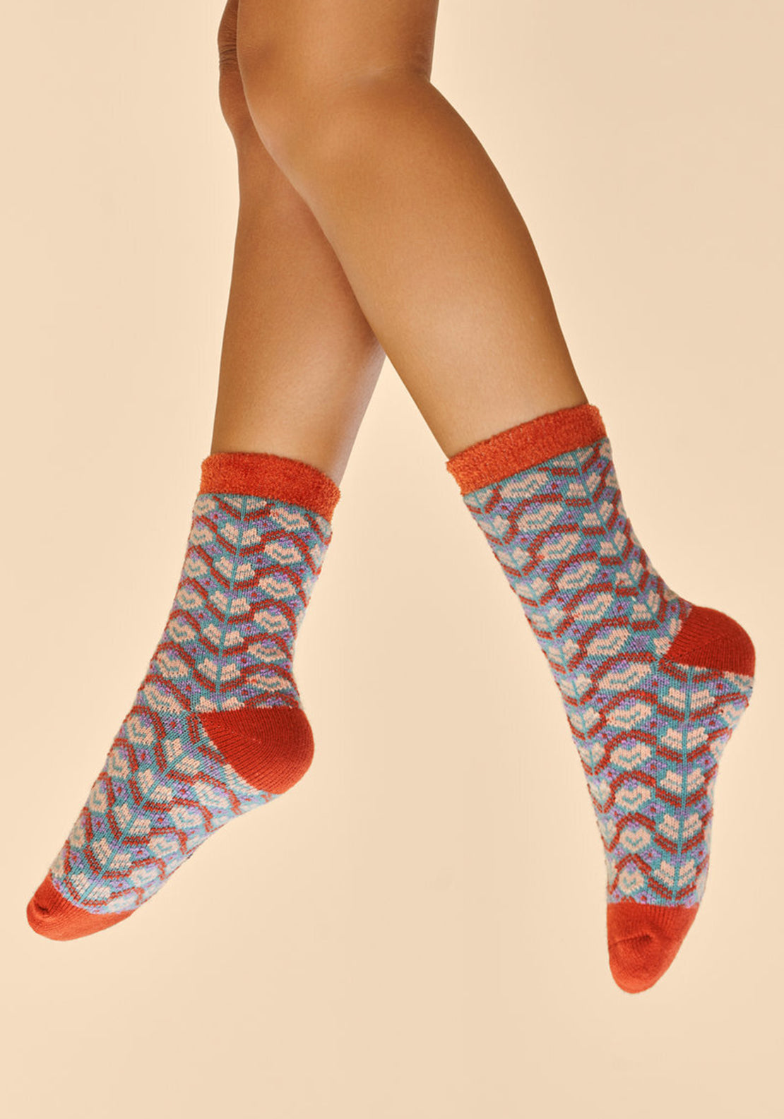 Powder Fair Isle Cosy Socks, Teal - McElhinneys