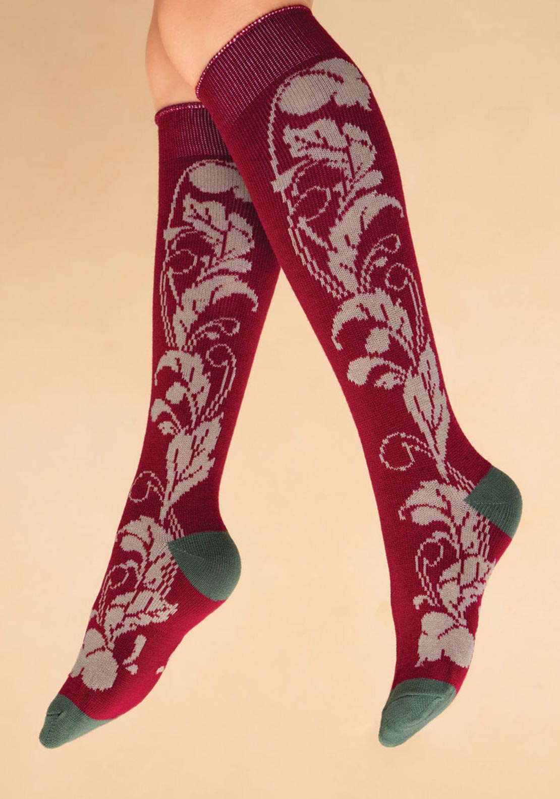 Powder Opulent Floral Knee-High Socks, Fuchsia - McElhinneys