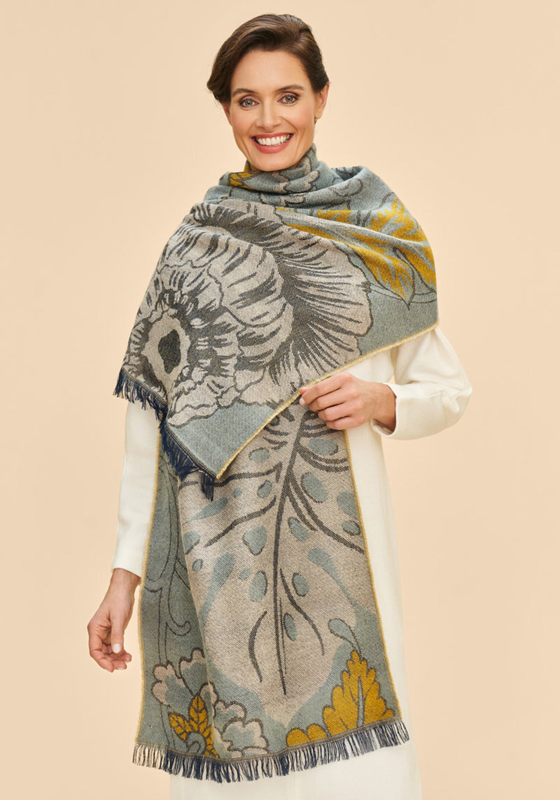 Powder Wild Floral Woven Scarf, Ice & Yellow - McElhinneys